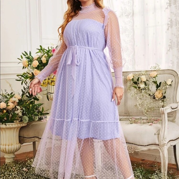Dresses | Plus Size Lilac High Waisted Mesh Detail Dress | Poshmark